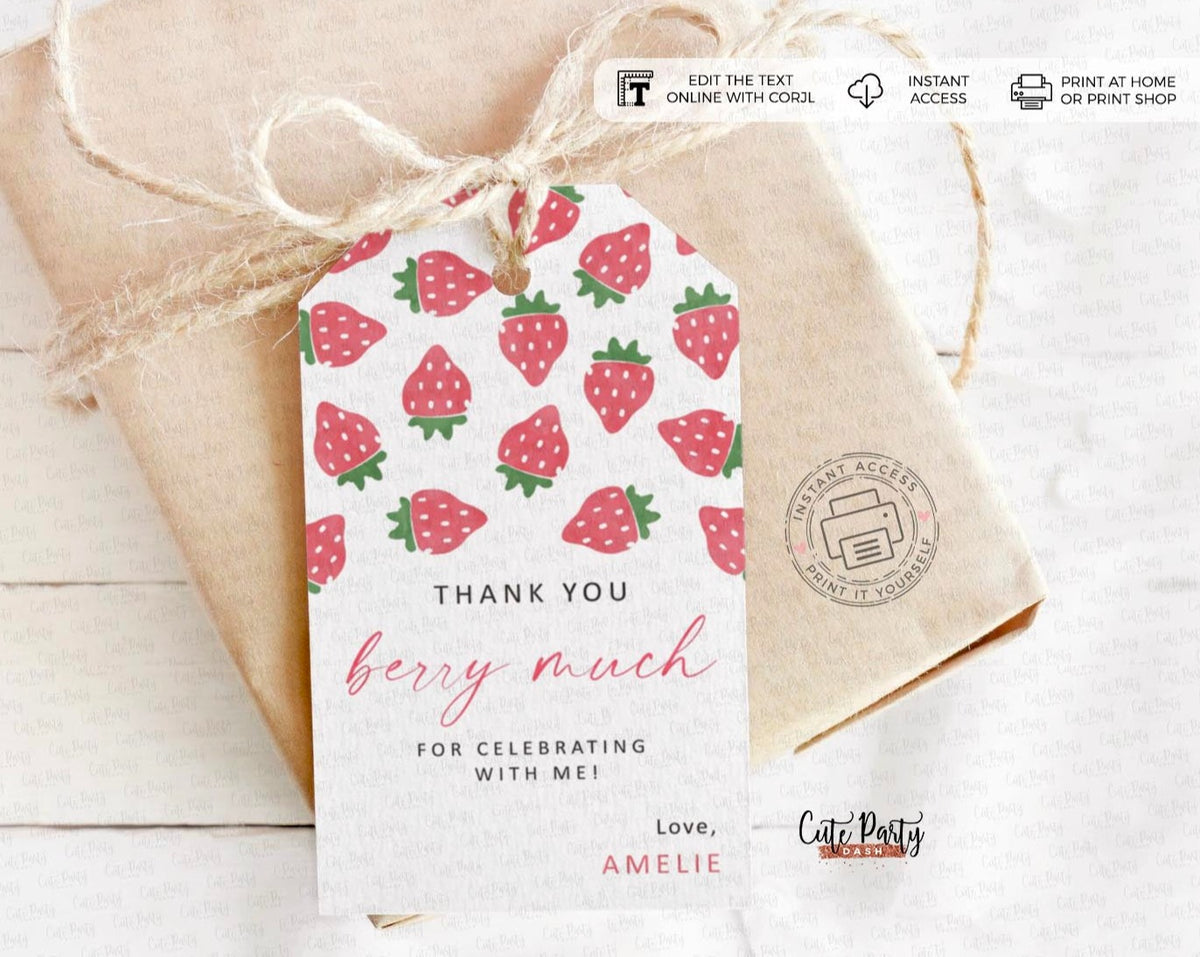 Strawberry Berry First Birthday Party Girl favor tag - Digital Downloa ...