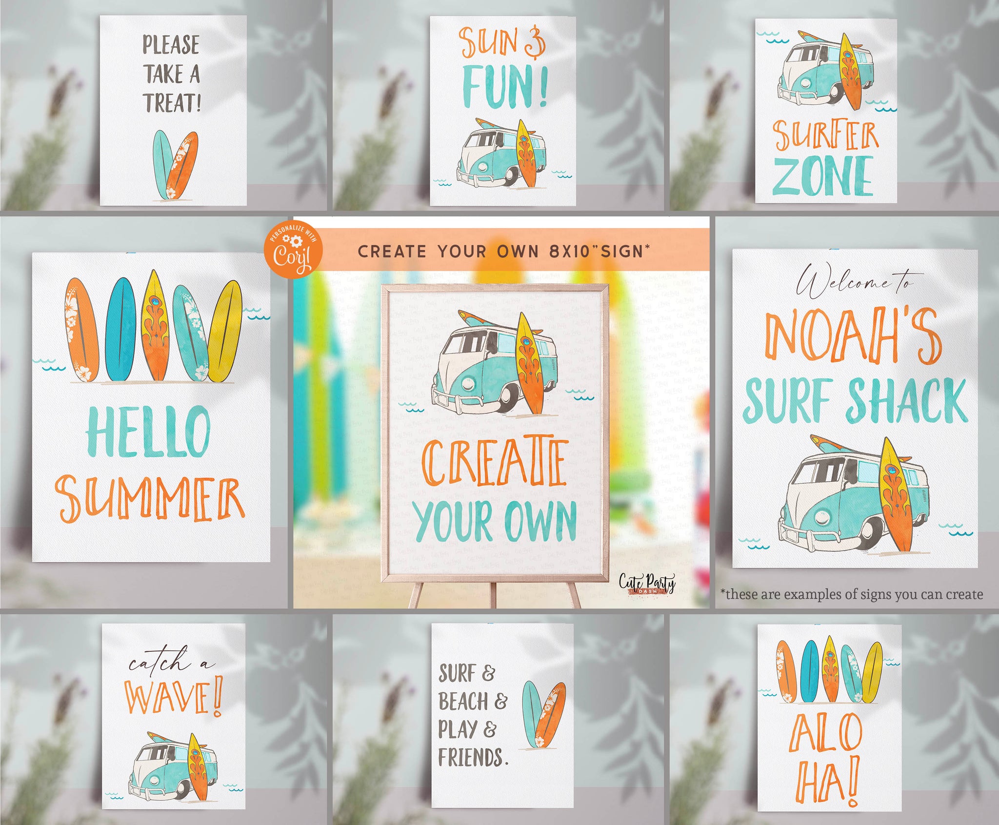 Surf Birthday Party Favor tag, Surfing Party Gift Tag - Instant Downlo ...