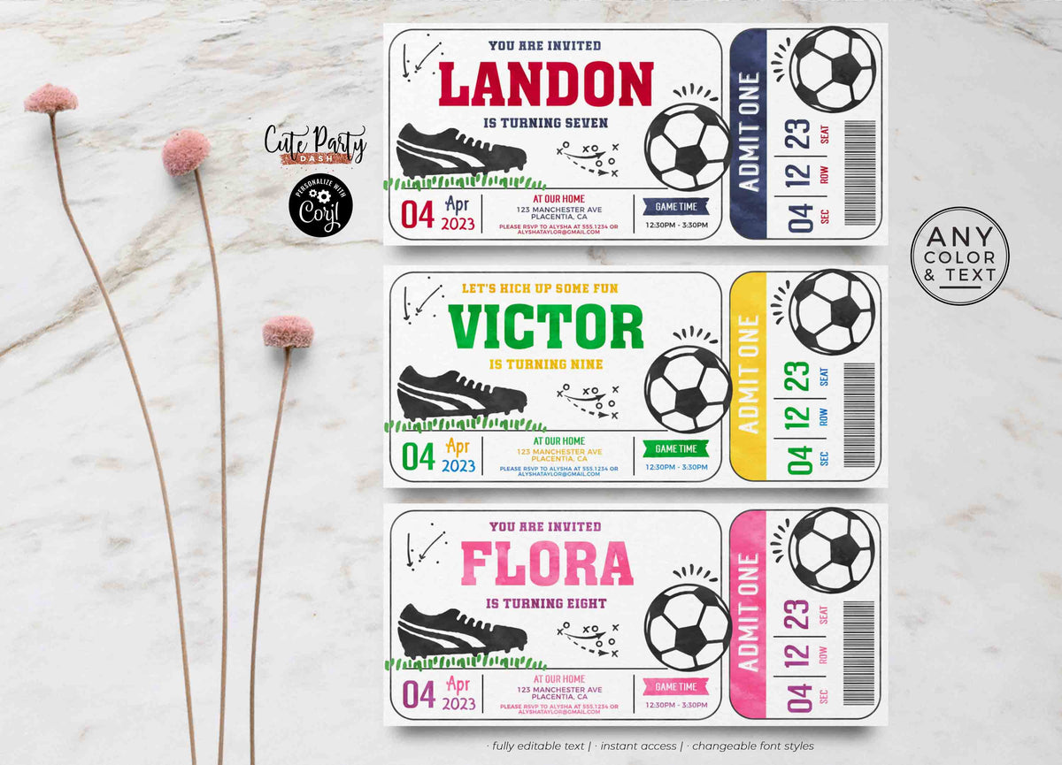 EDITABLE Soccer Birthday Party Ticket invitation- Instant Download ...