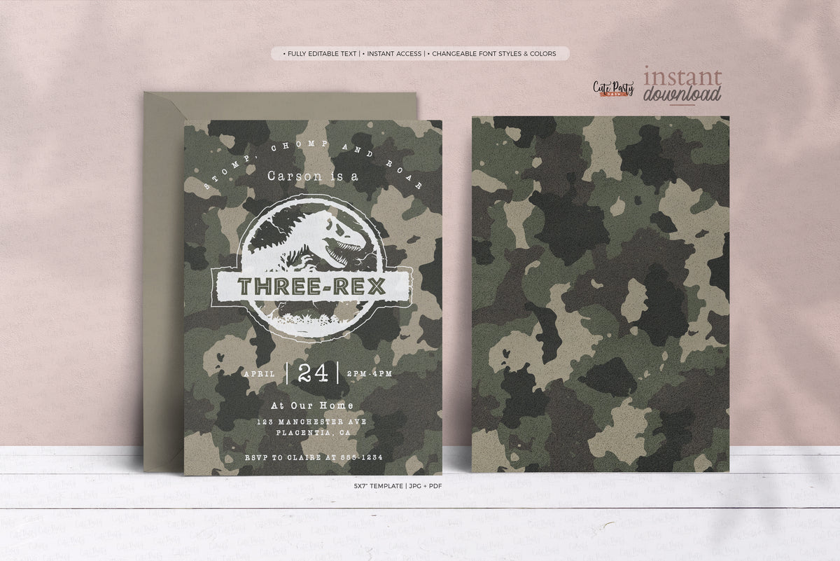Three Rex Birthday Invitation, Dinosaur party invite Template - Instan ...