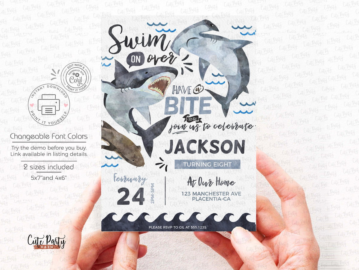 Editable Shark Birthday Party Decor Sign - Digital Download – Cute ...