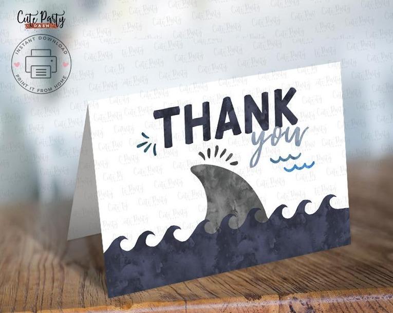 Shark Birthday Party Thank You Card - Digital Download – Cute Party Dash