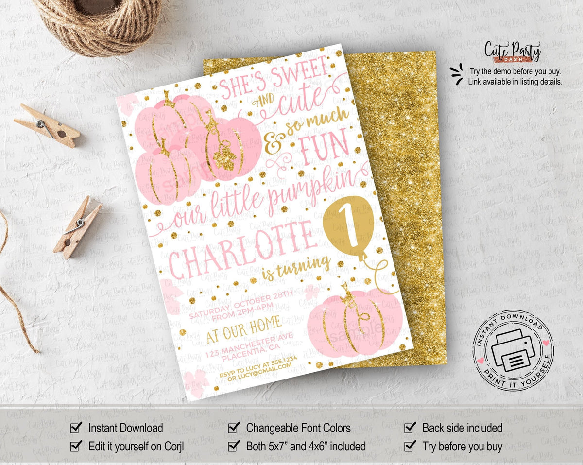 Our Little Pumpkin Birthday Girl Invitation - Digital Download – Cute ...