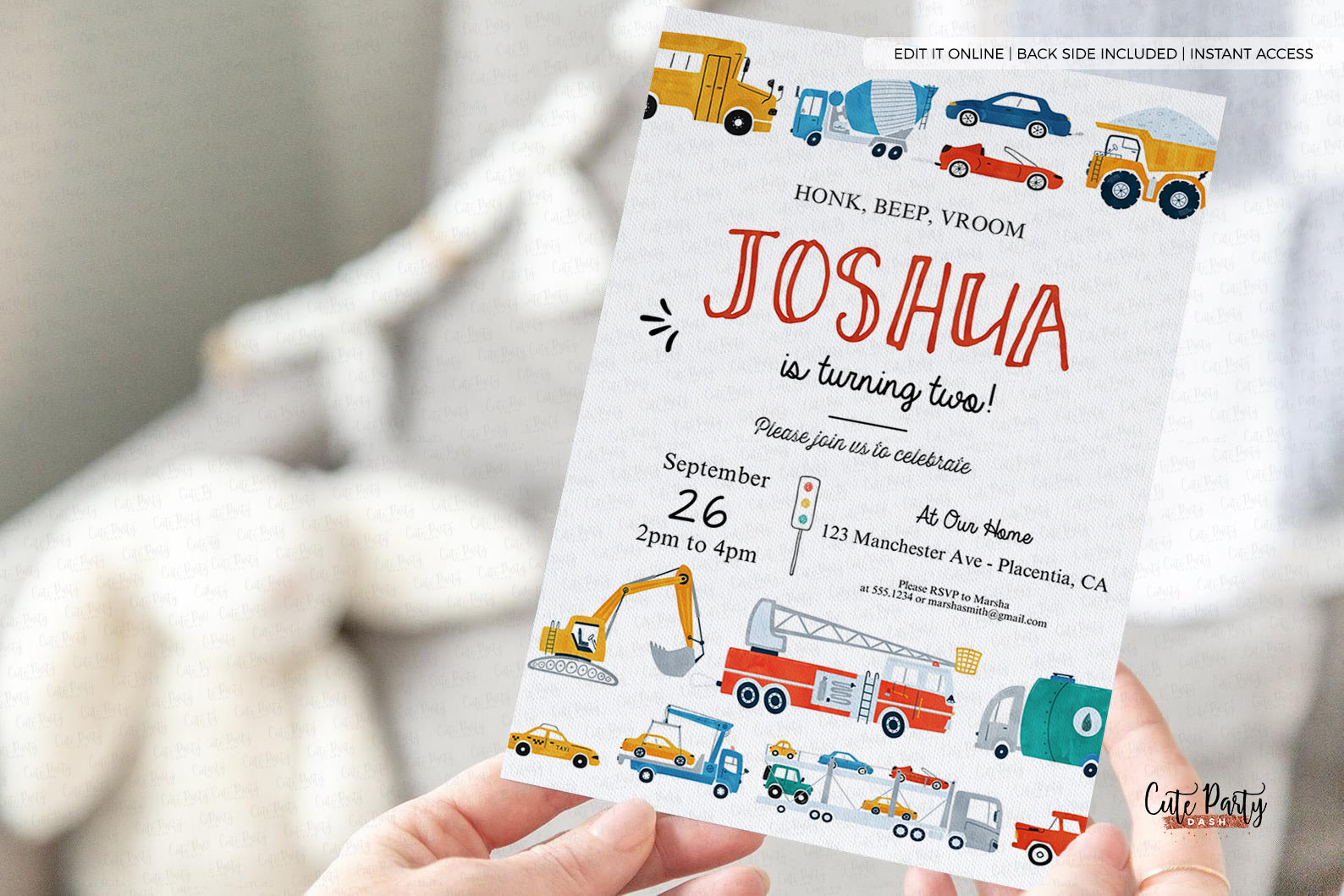 Transportation Birthday Party Photo Invitations – Cute Party Dash