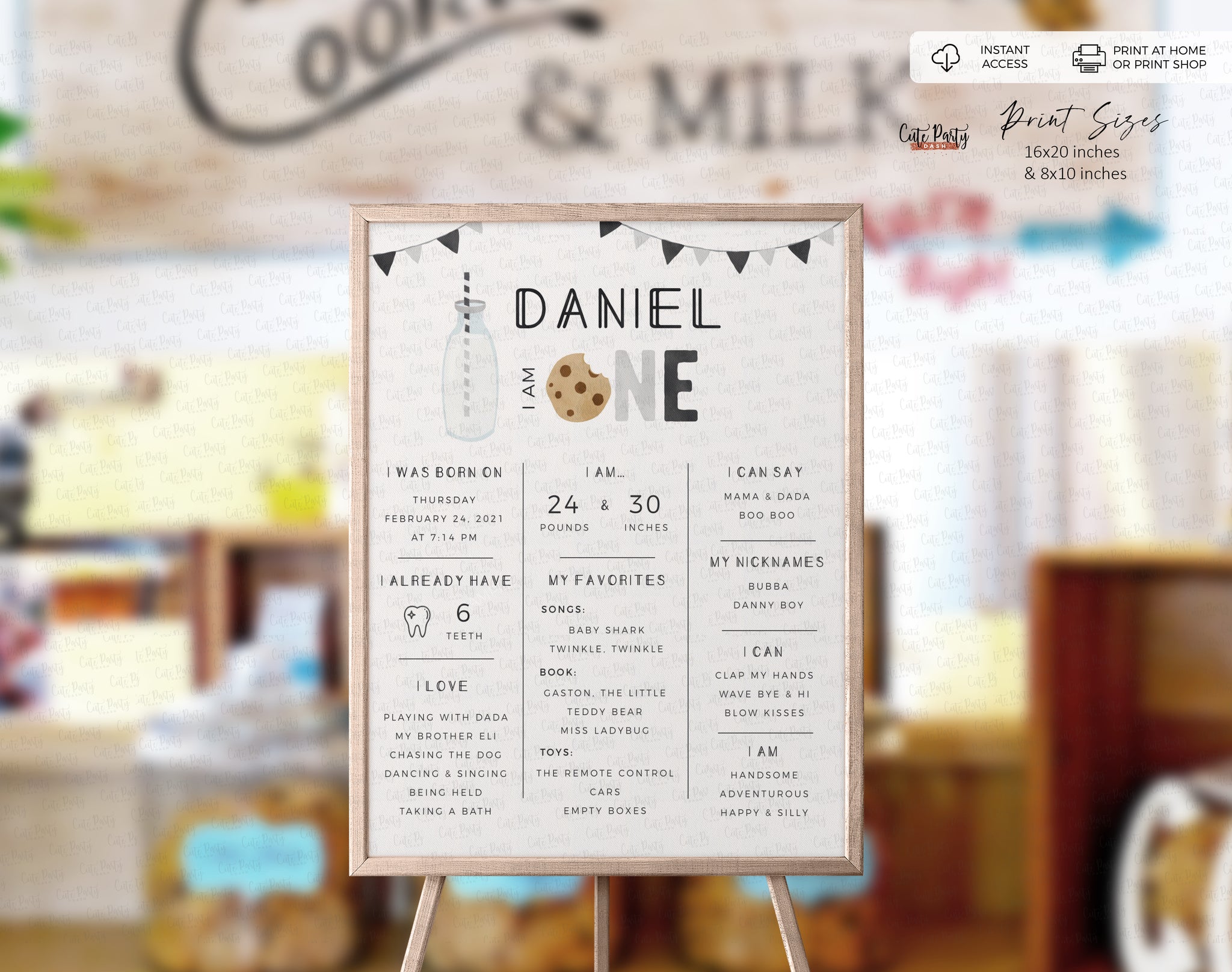 Minimalist Milk and Cookies Birthday Party Welcome Sign - Digital ...