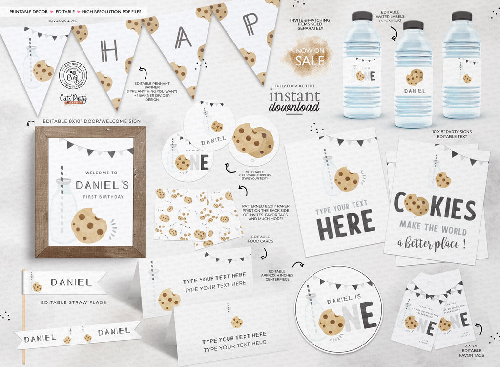 Minimal Milk and Cookies Birthday invitation - Digital Download – Cute ...