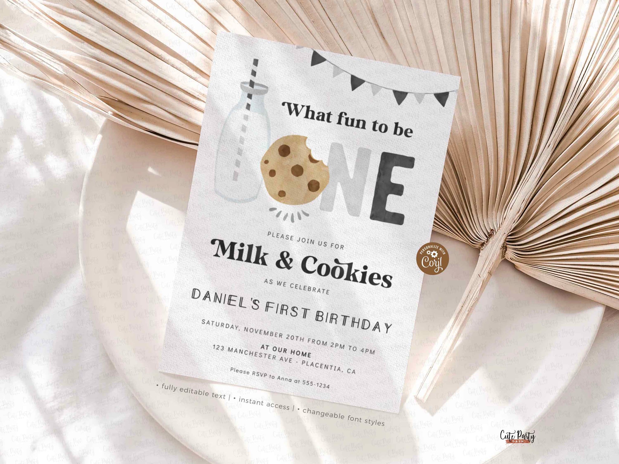 Minimalist Milk and Cookies Birthday Party Welcome Sign - Digital ...