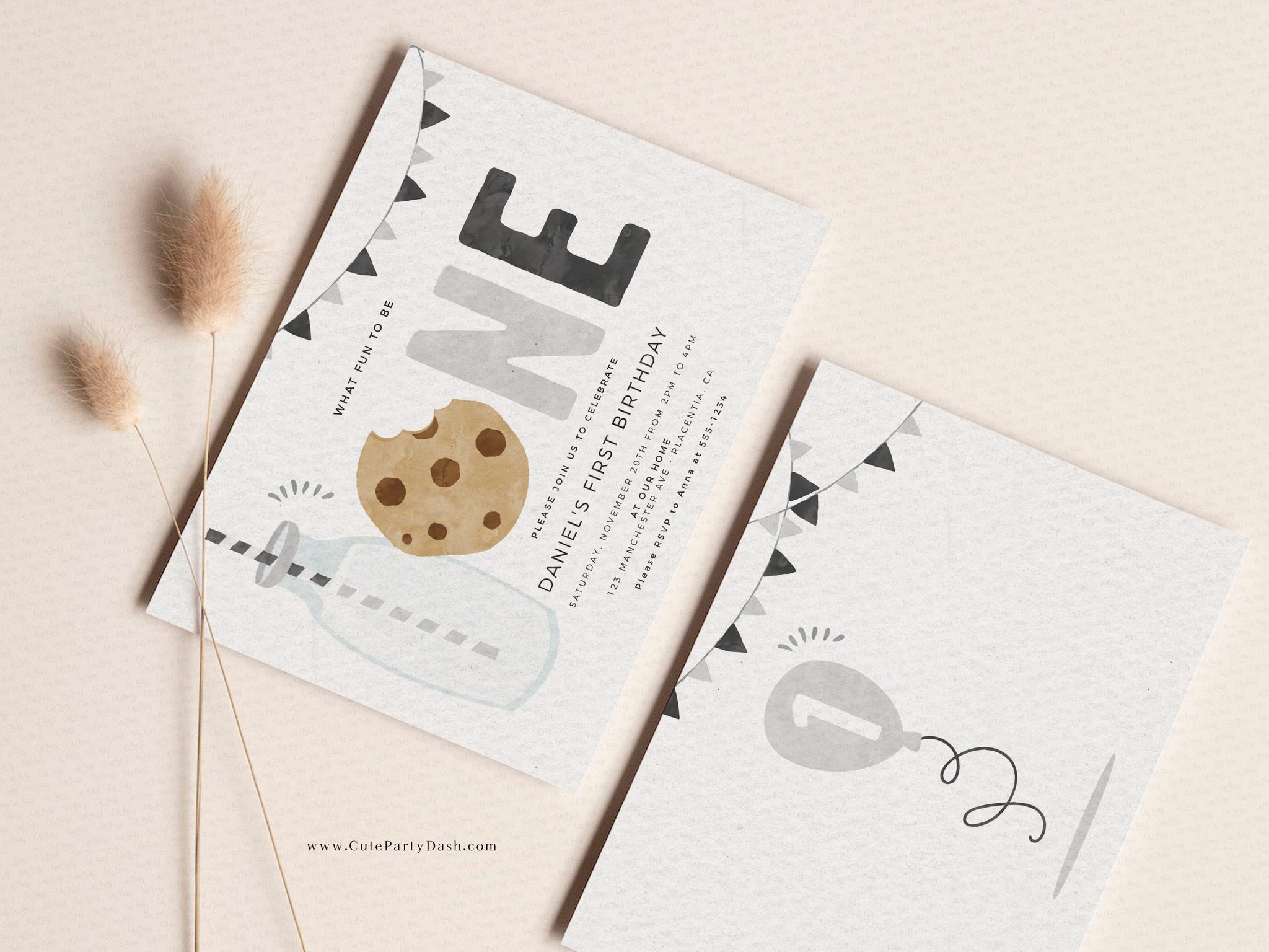 Minimal Milk and Cookies Birthday invitation - Digital Download – Cute ...
