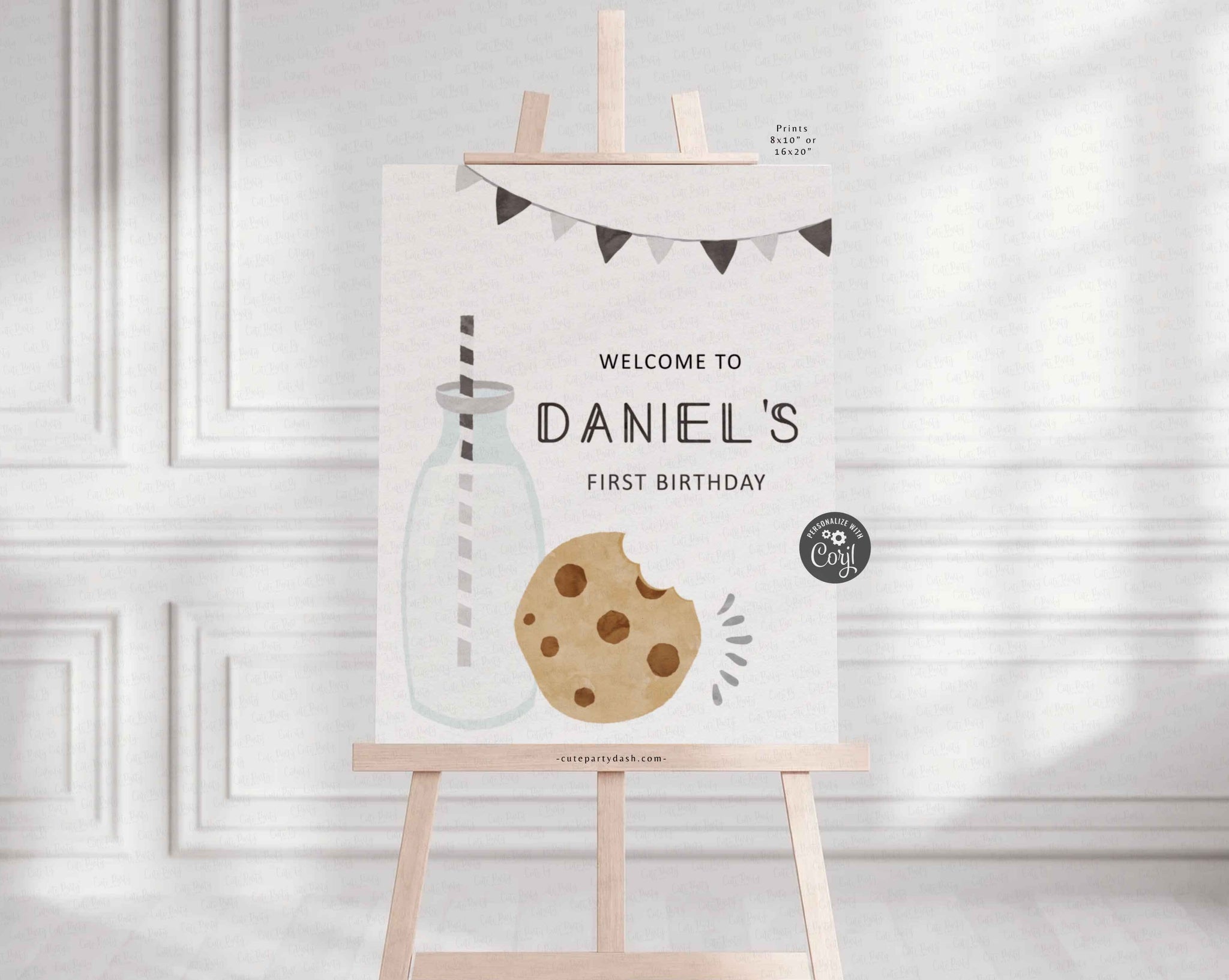 Minimalist Milk and Cookies Birthday Party Welcome Sign - Digital ...