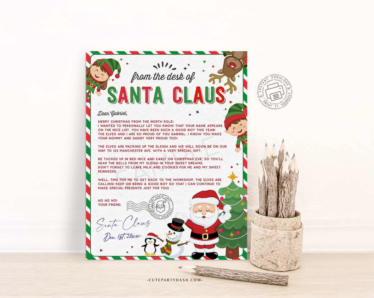 Editable Printable Personalized Letter from Santa template for kids ...