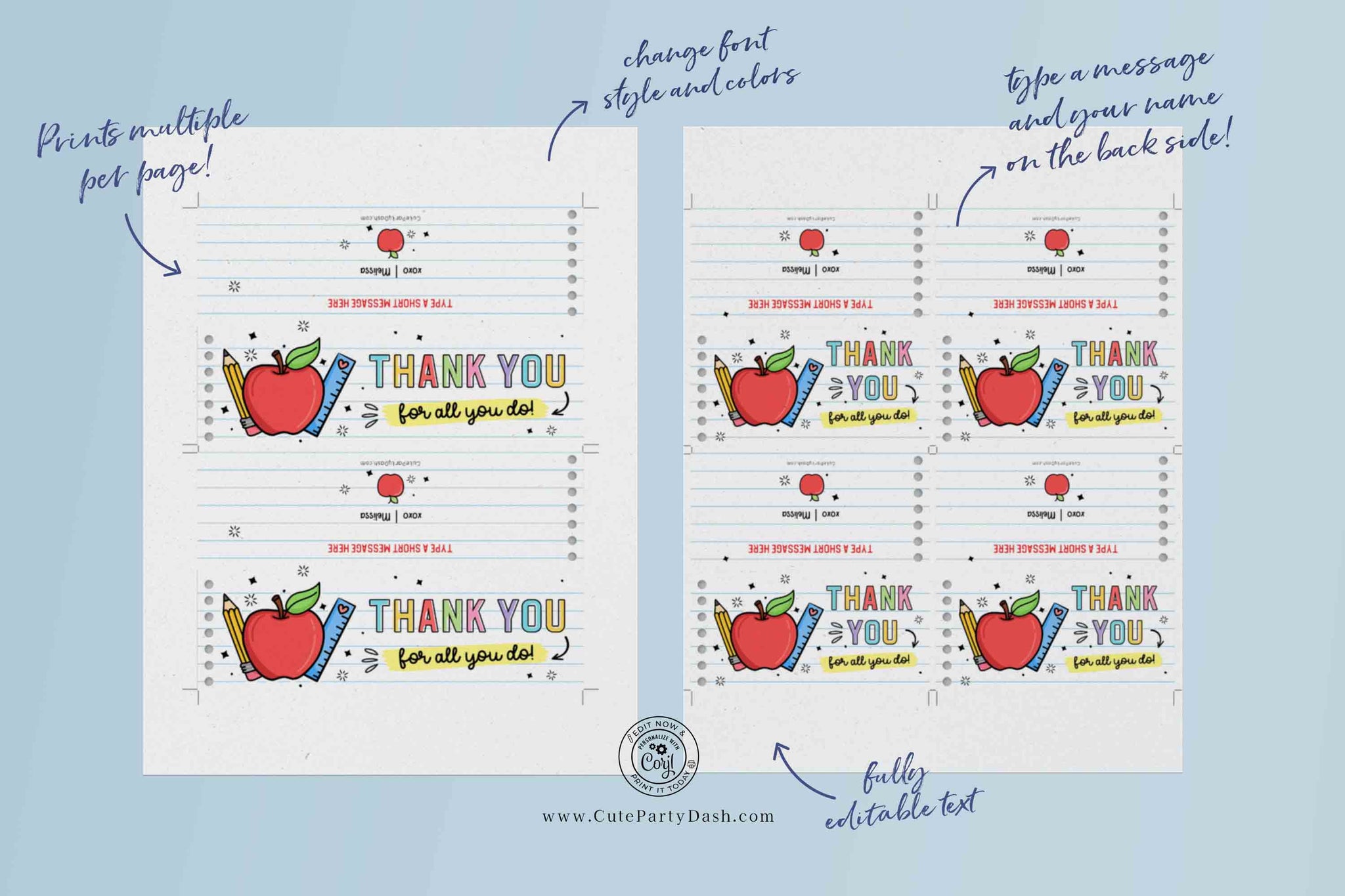 Thank You Teacher Treat Bag Topper Template Printable – Cute Party Dash