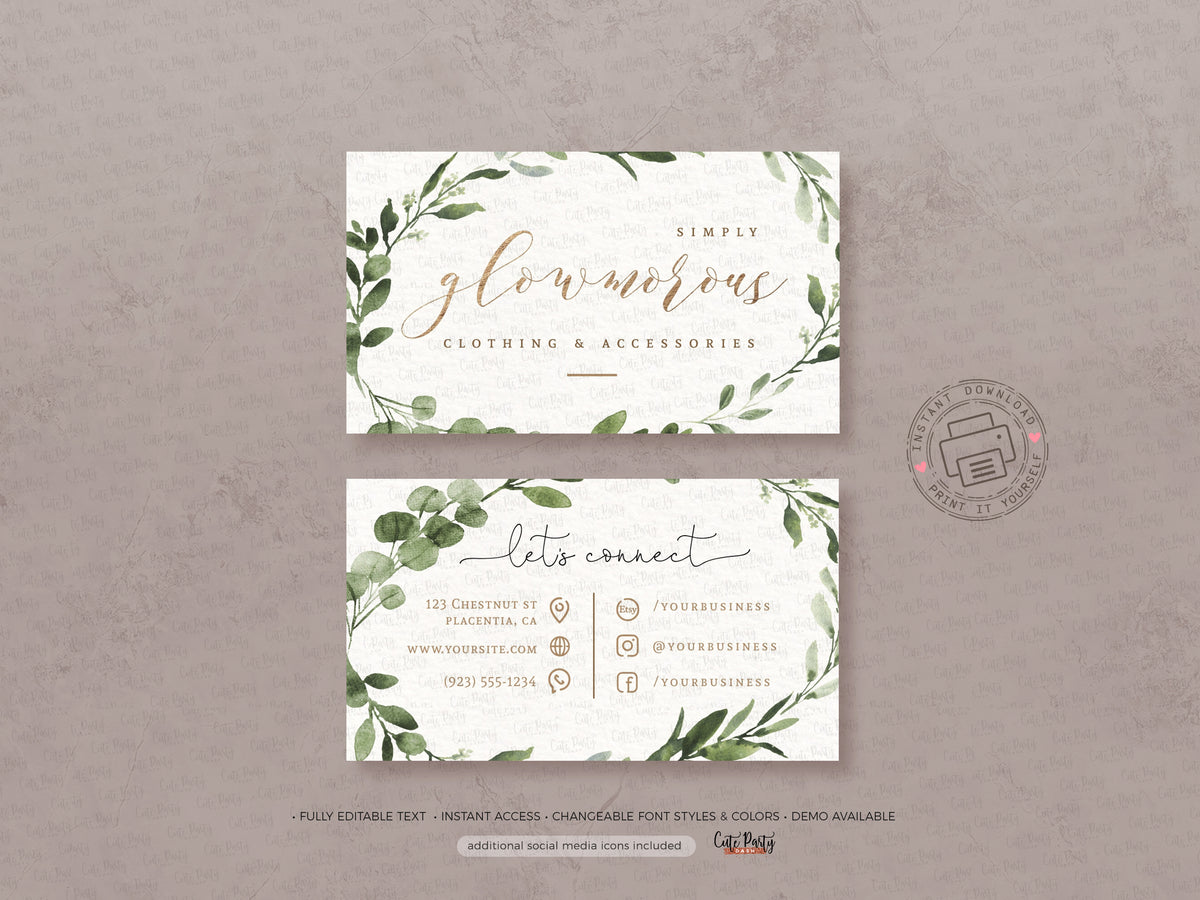 Eucalyptus Wreath Business Card - Professional Template – Cute Party Dash