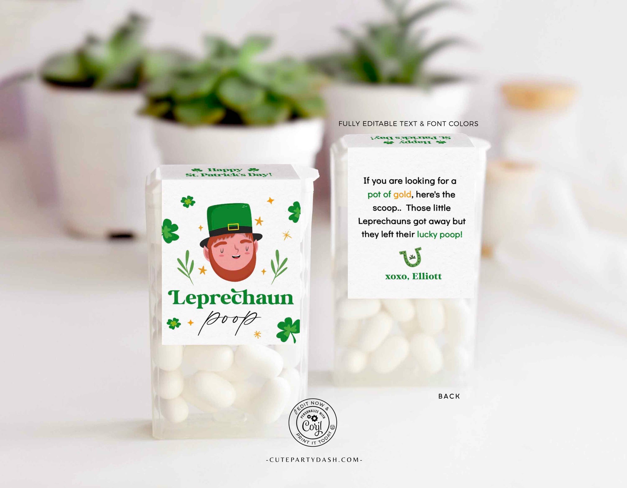 Editable Leprechaun Poop Mint Treat labels, St. Patrick's day gift Tic ...