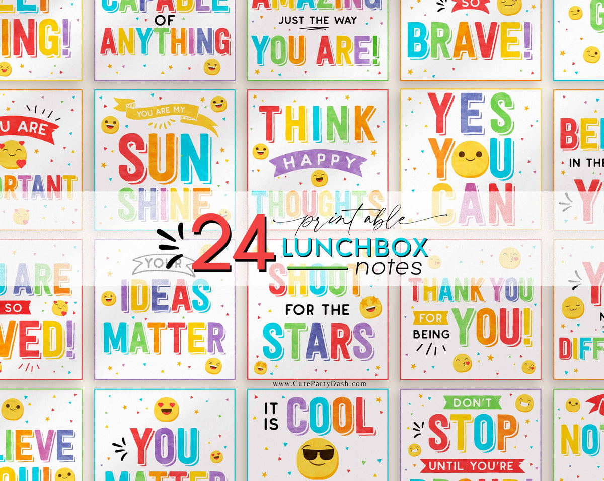 Lunchbox Notes for Kids, Motivational Lunchbox cards – Cute Party Dash
