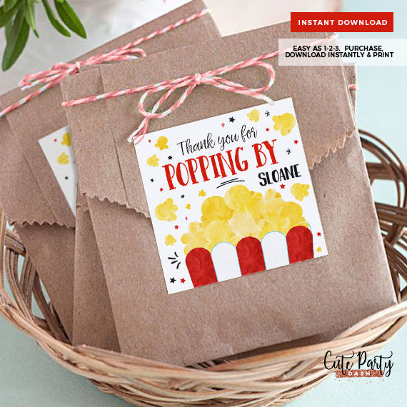 Popcorn Movies Birthday Party Favor Tags - Digital Download – Cute ...