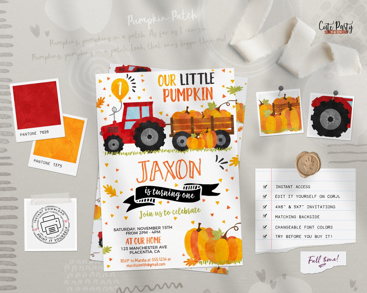 Our Little Pumpkin Birthday Party Invitation - Instant Download – Cute ...