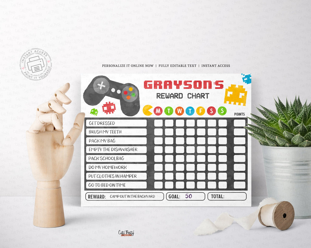 Editable Video Game Reward Chart for kids – Cute Party Dash