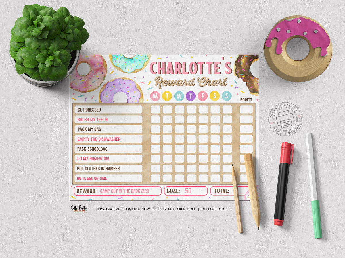 Editable Donuts Reward Chart for kids – Cute Party Dash