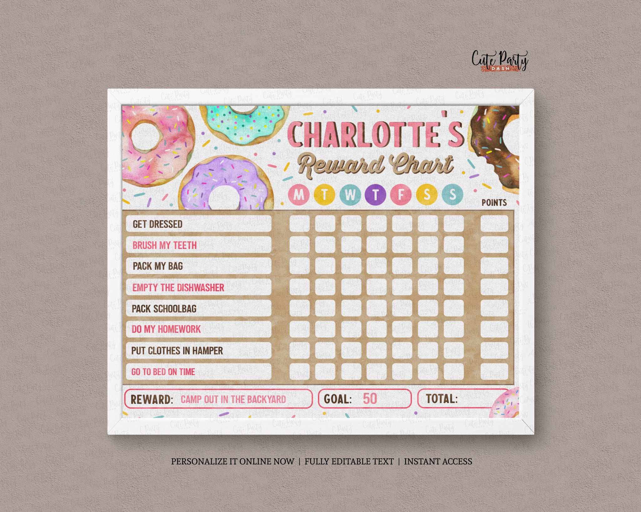 Editable Donuts Reward Chart for kids – Cute Party Dash