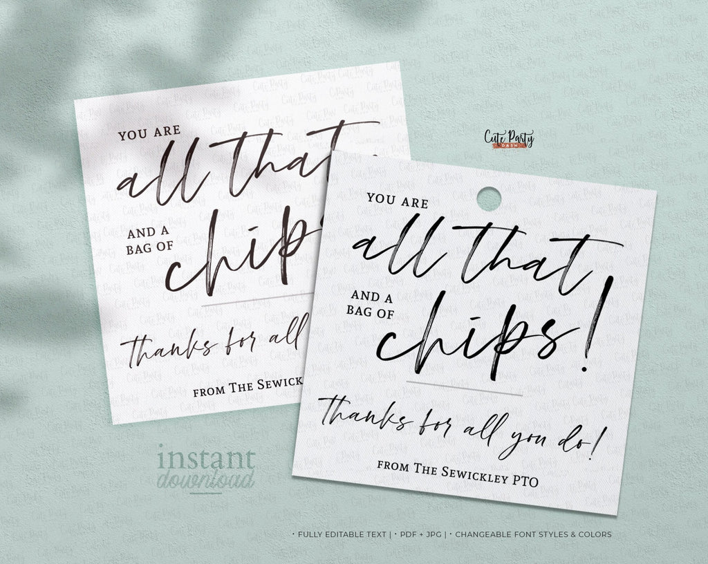 You Are All That and a Bag of Chips Gift Tag - Digital Download – Cute ...