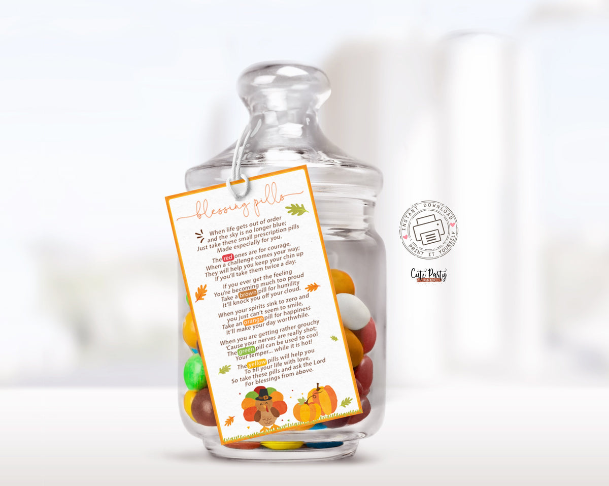 Thanksgiving M&M Blessing pills Tag - Digital Download – Cute Party Dash