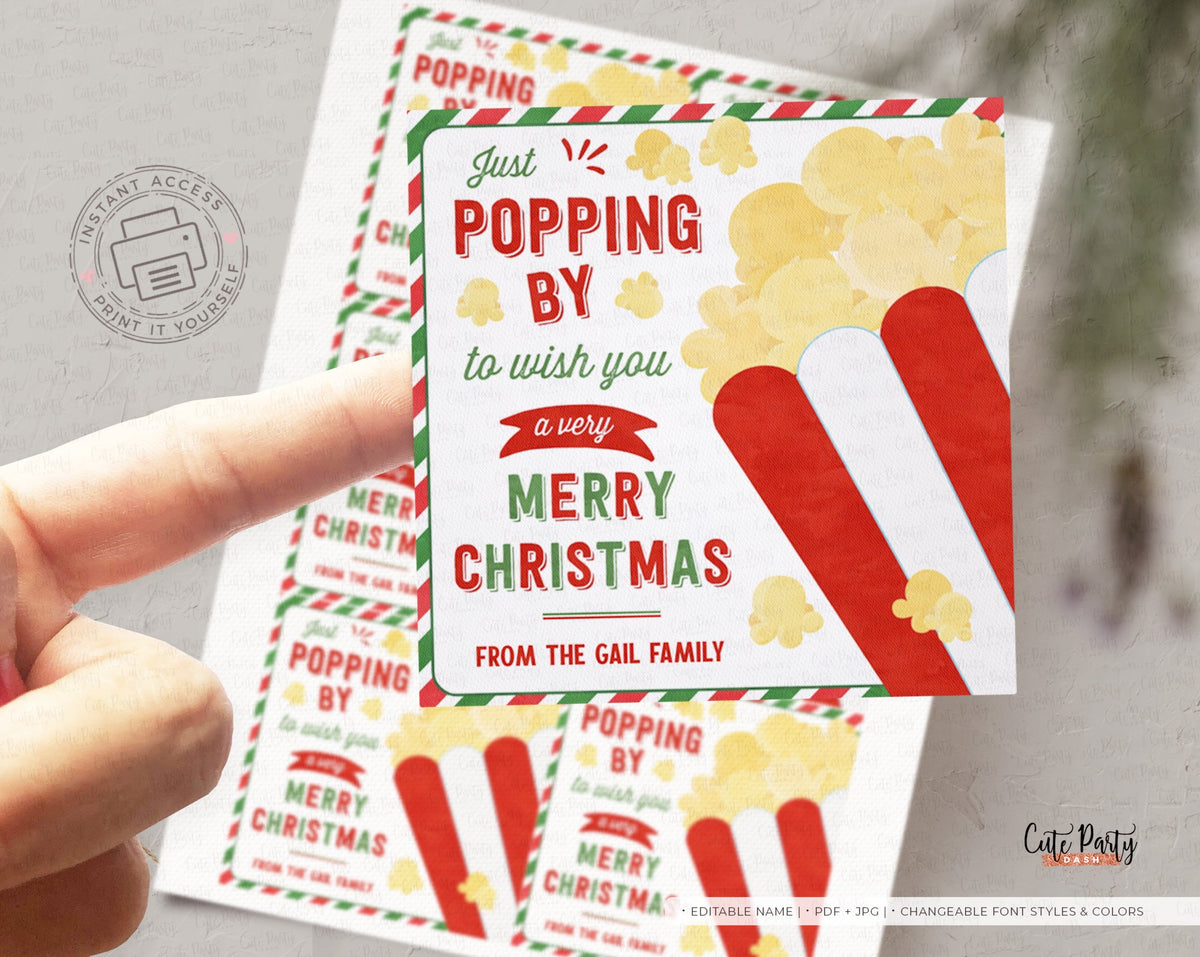 Christmas Popcorn Poppin' by Gift Tag - Instant Download – Cute Party Dash