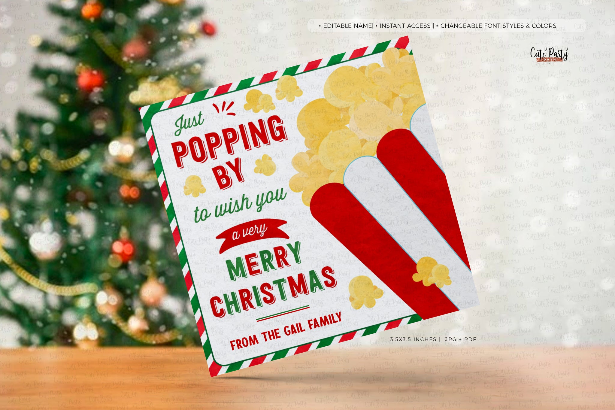 Christmas Popcorn Poppin' by Gift Tag - Instant Download – Cute Party Dash