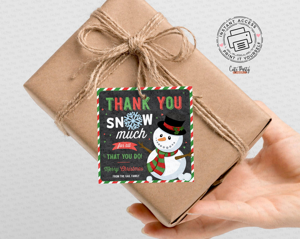 Thank you snow much for all you do Christmas tag - Instant Download ...