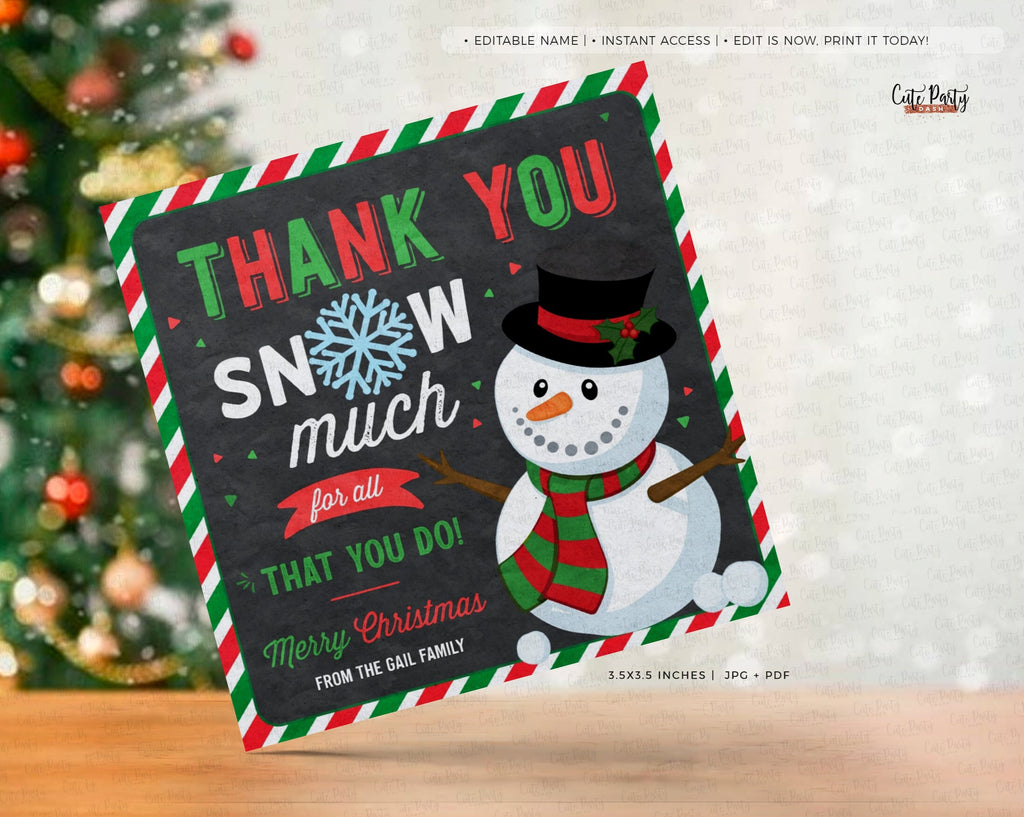 Thank you snow much for all you do Christmas tag - Instant Download ...