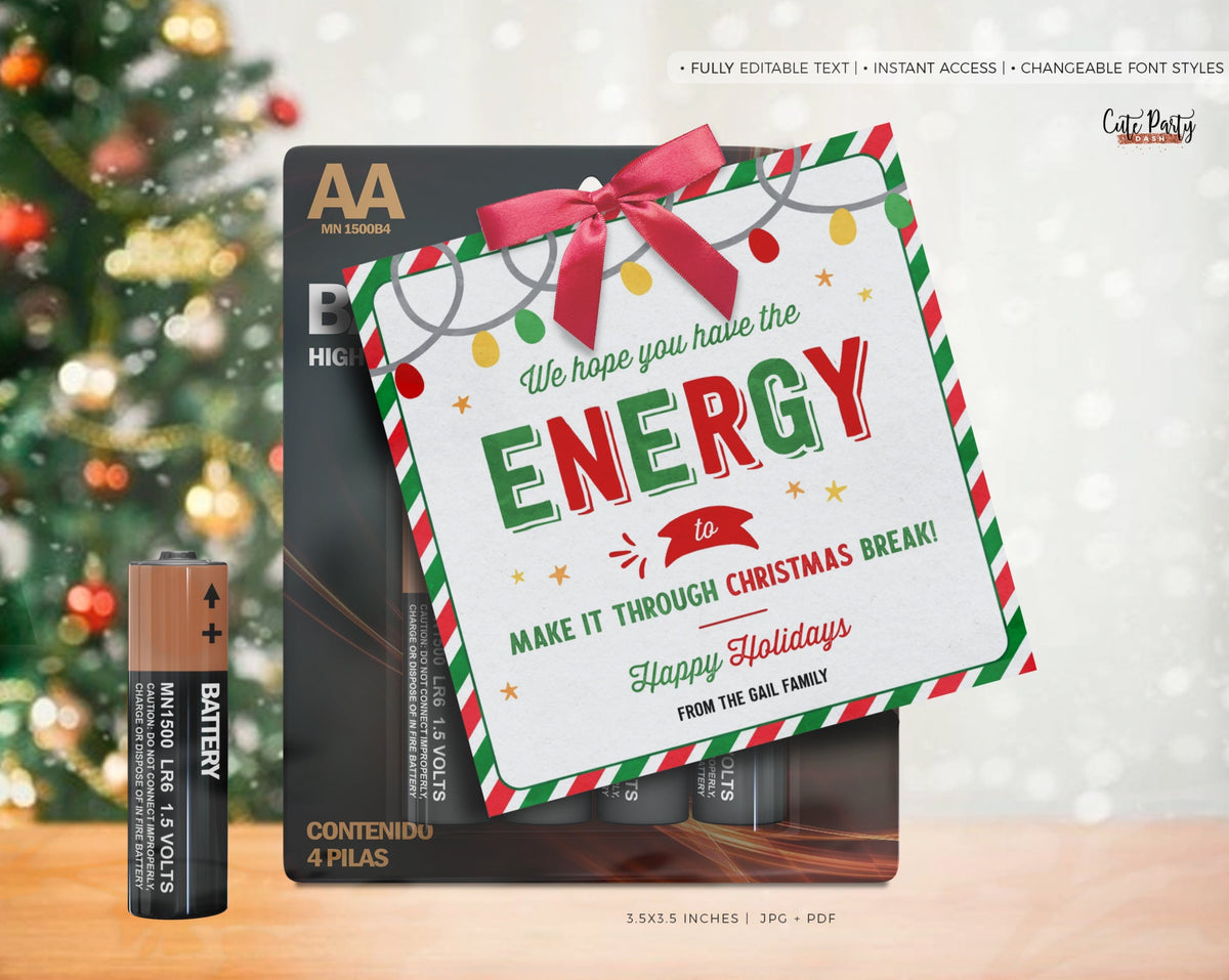 Christmas Battery Gift Tag, Batteries Energy tag - Instant Download ...