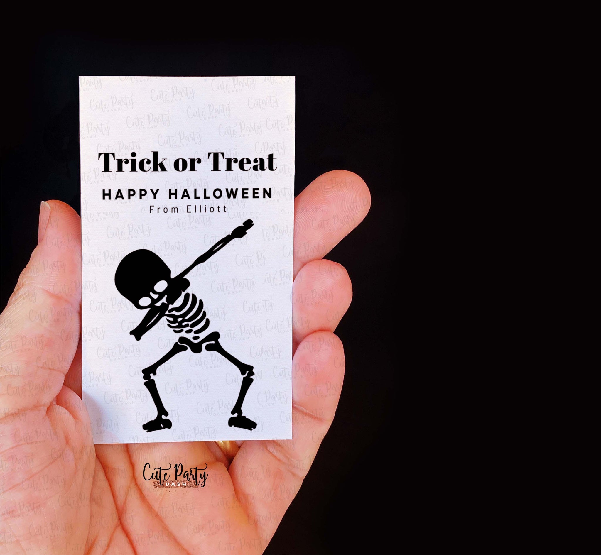 Halloween Minimalist Trick or Treat Gift Tag, Dabbing Skeleton Gift ta ...