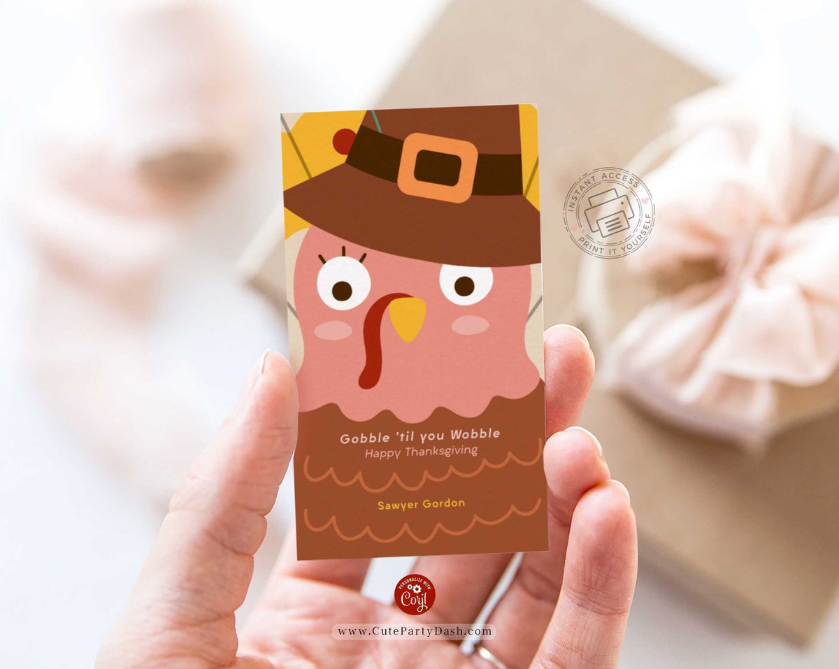 Gobble 'Til You Wobble Gift Tag, Thanksgiving Favor Tag - Instant Down ...