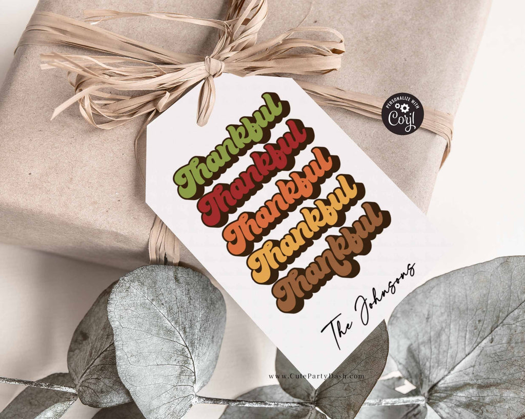 Groovy Thankful Gift Tag, Fall Appreciation Favor Tags - Digital Downl ...