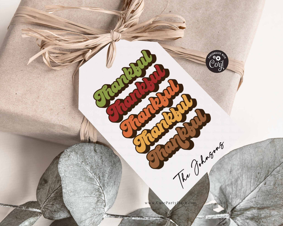 Groovy Thankful Gift Tag, Fall Appreciation Favor Tags - Digital Downl ...