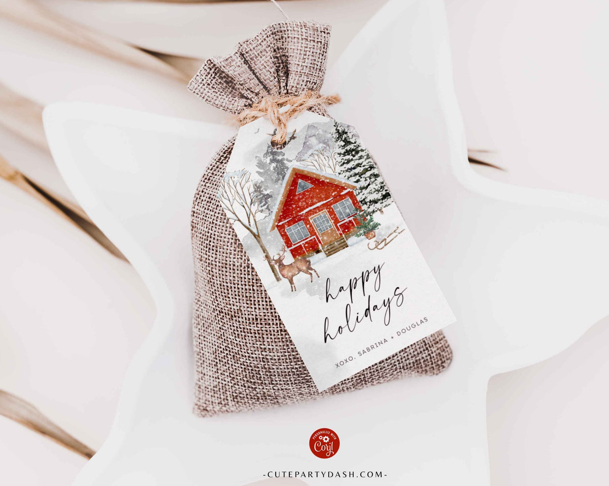 Happy Holidays gift Tags, Editable Merry Christmas Winter Forest hang ...