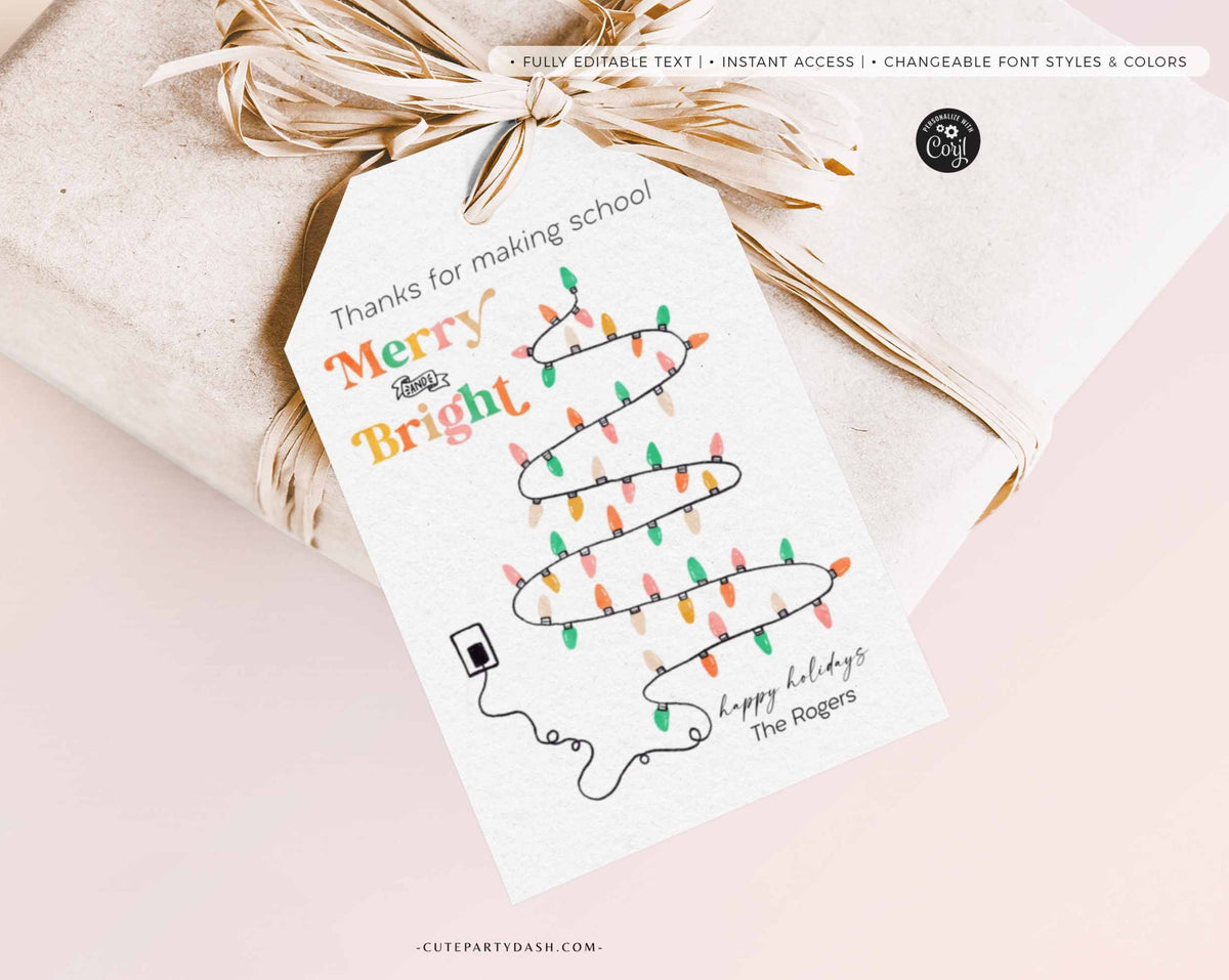 Thanks for making school Merry and Bright Christmas Gift Tag - Instant ...