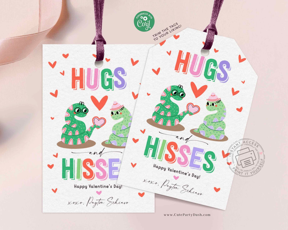 Hugs and Hisses Snake Valentine's Day Treat Tag - Instant Download ...
