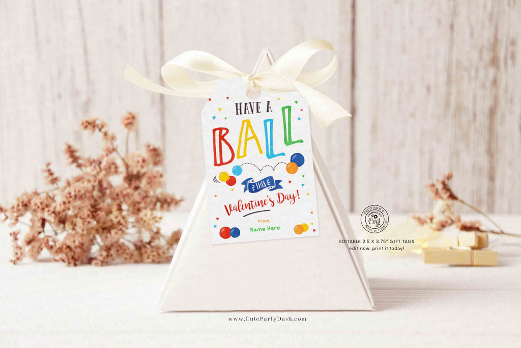 Editable Have a Ball this Valentines day Gift Tags kids, Bouncy ball C ...