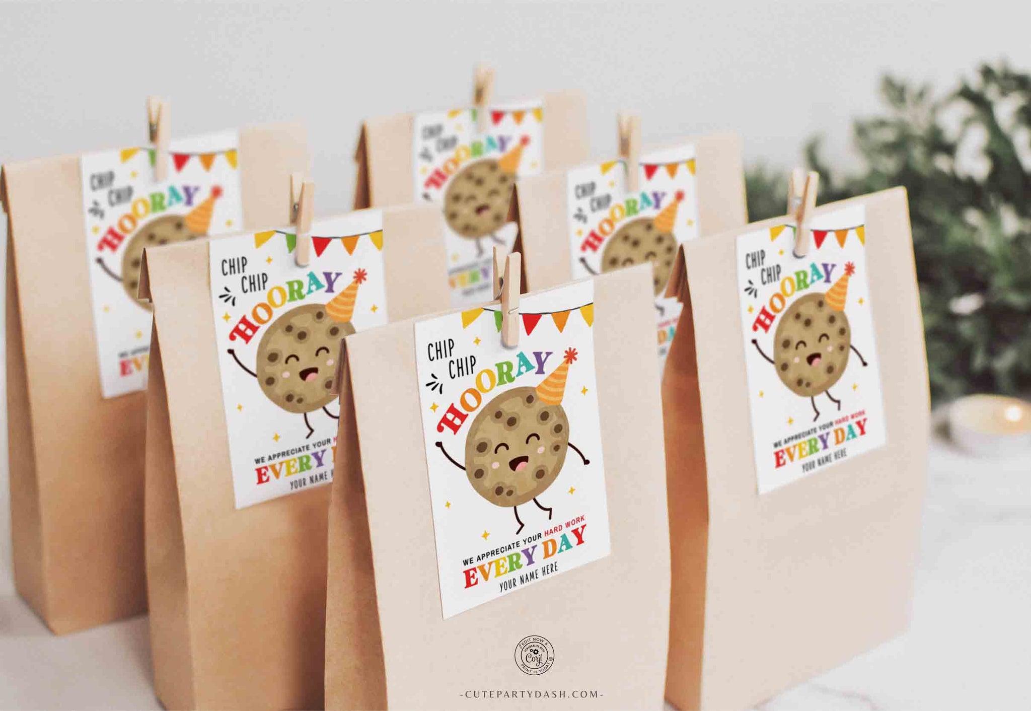Cookie Gift Tag, Chip Chip Hooray Employee Appreciation thank you Tag ...