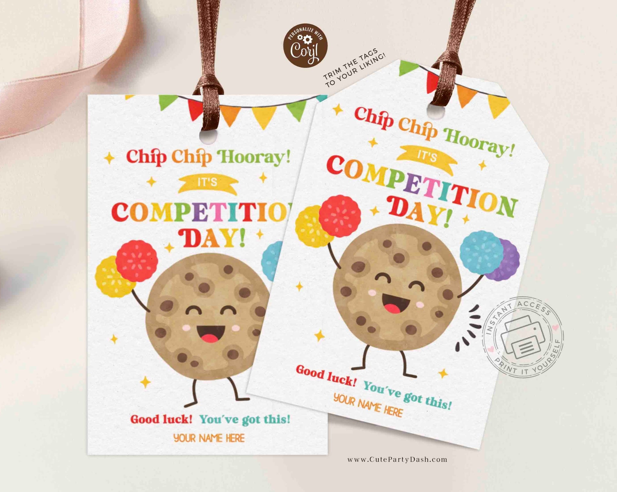 Editable Good Luck Competition Printable Gift Tag, Cookie Chip Chip Ho ...