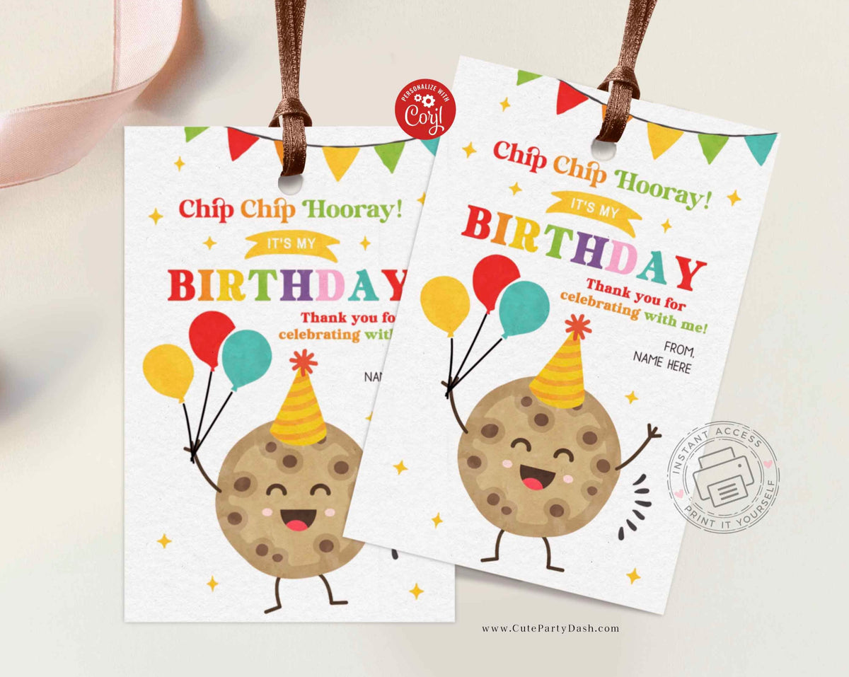 Chip Chip Hooray Birthday Treat Tag, Chocolate Chip Cookie Classroom S ...
