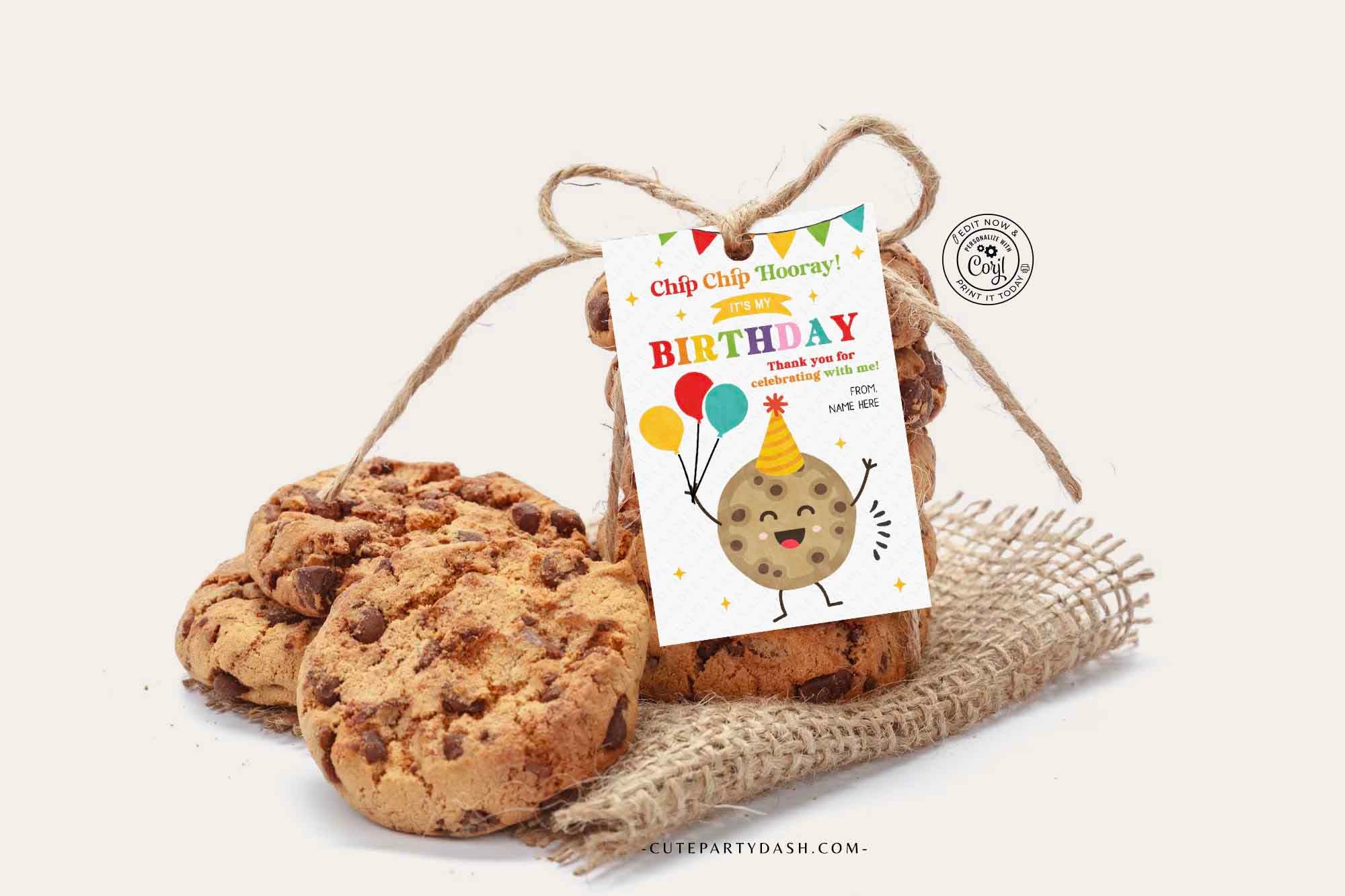 Chip Chip Hooray Birthday Treat Tag, Chocolate Chip Cookie Classroom S ...