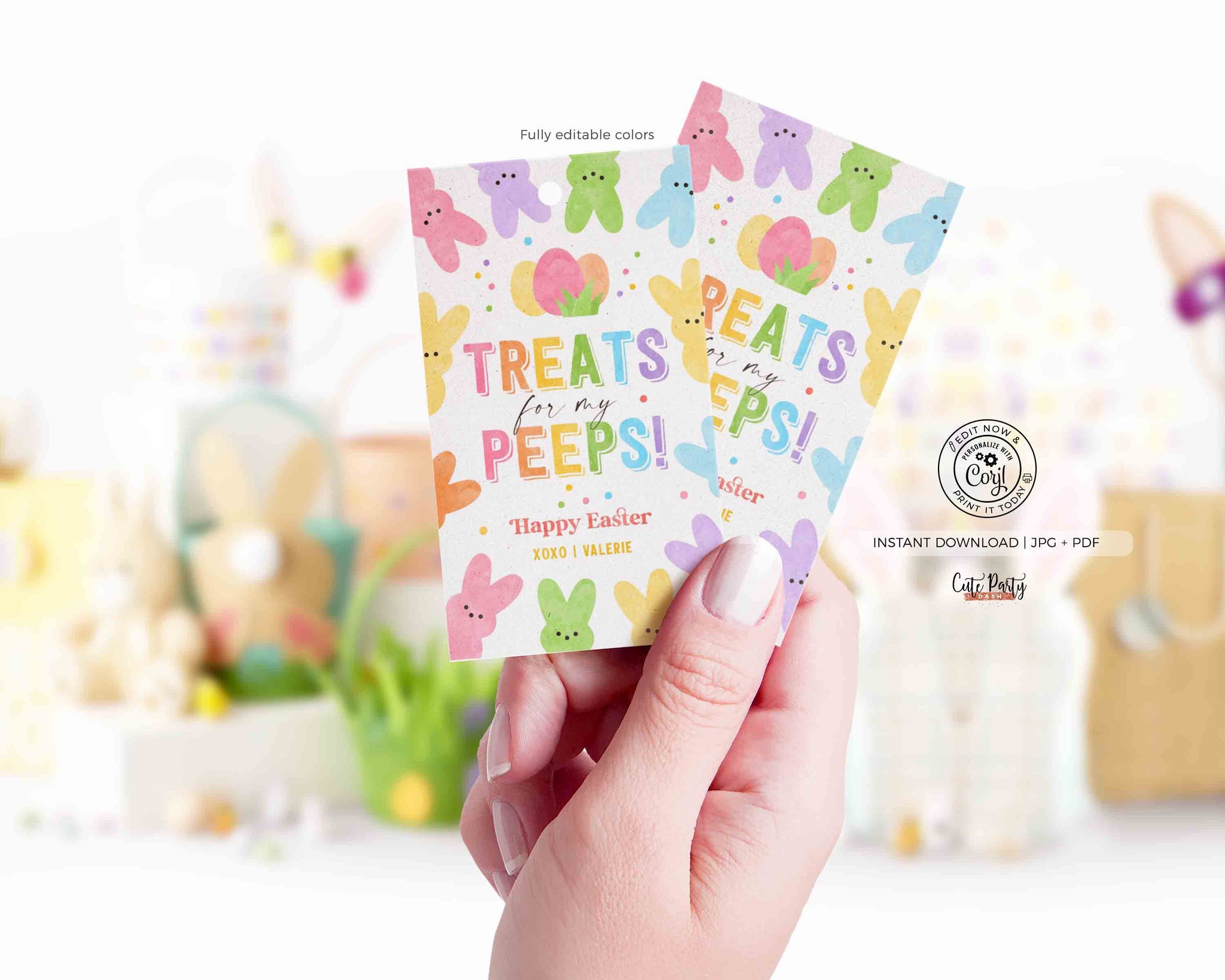 Treats For My Peeps Gift Tag, Editable Candy Peeps Printable Tags, Kid ...