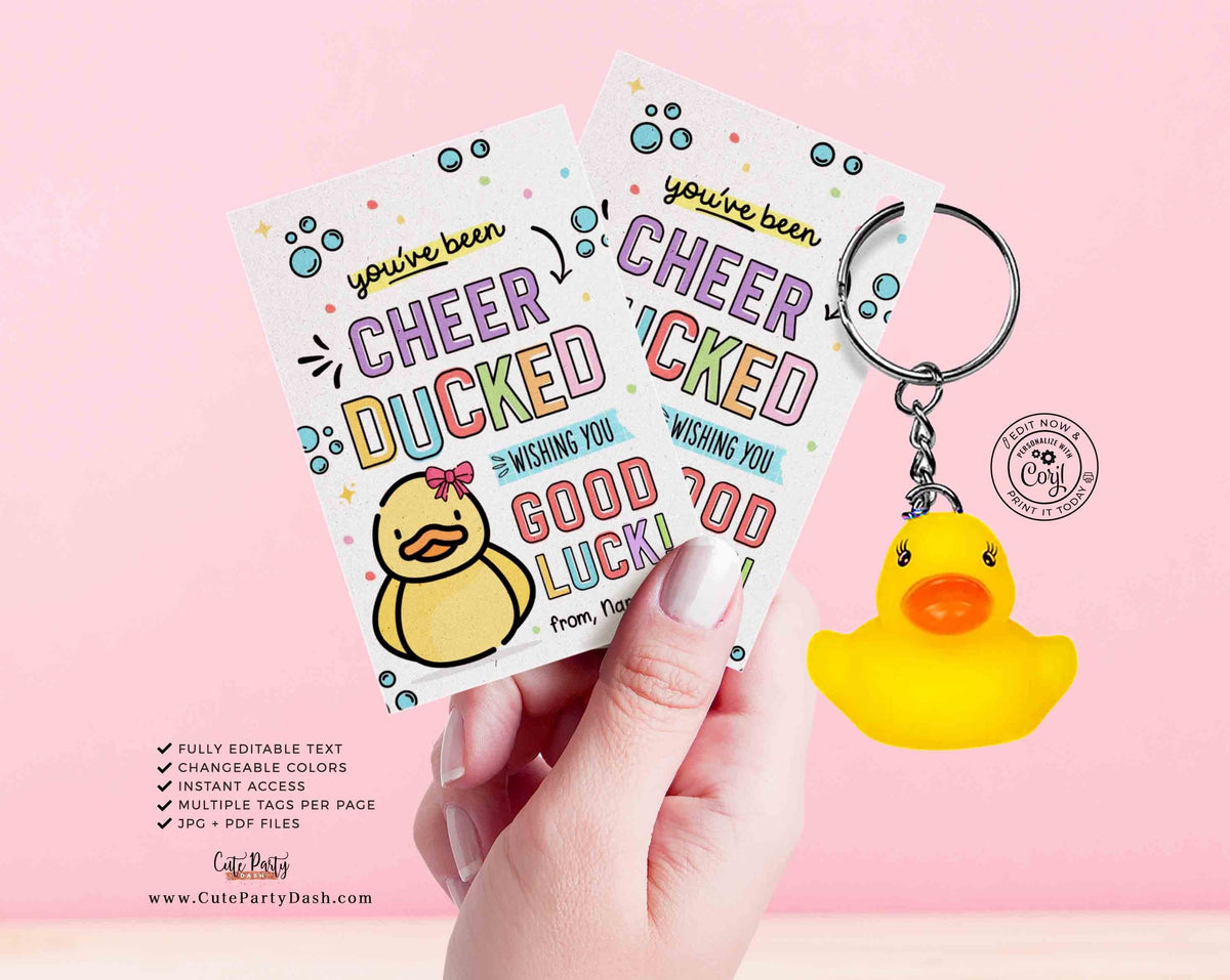 Editable You've been Cheer Ducked Tag, Cheerleader good luck treat tag ...