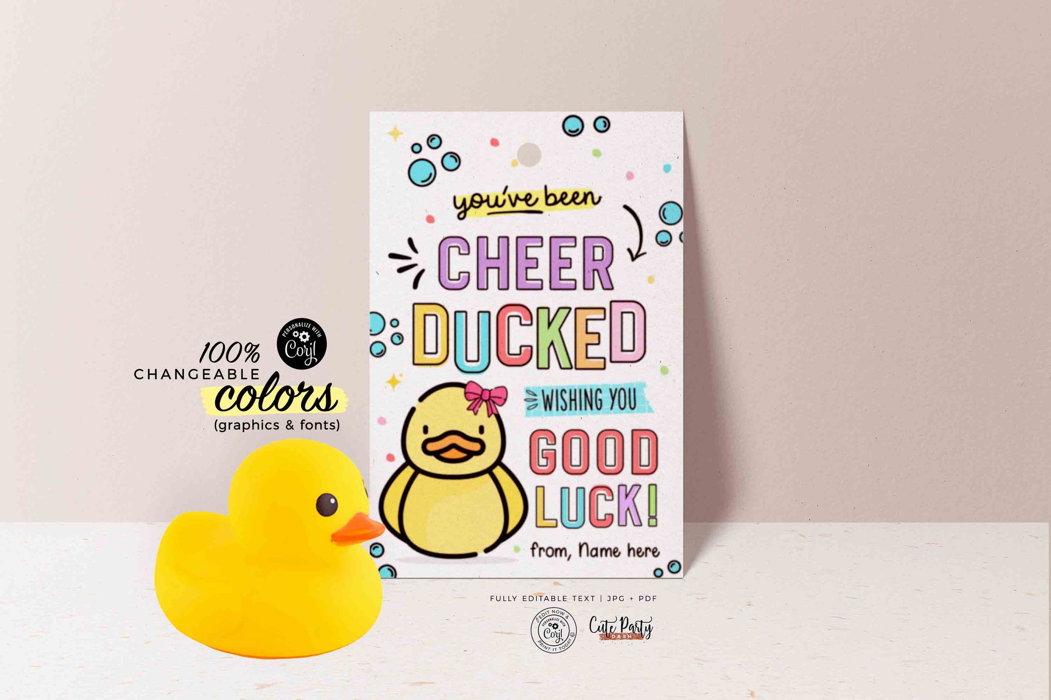 Editable You've been Cheer Ducked Tag, Cheerleader good luck treat tag ...