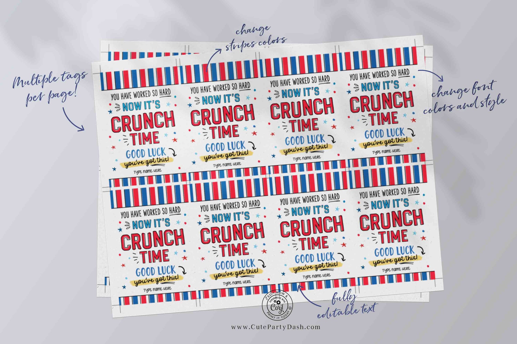 Editable Crunch Time Good Luck Printable Treat Tag – Cute Party Dash
