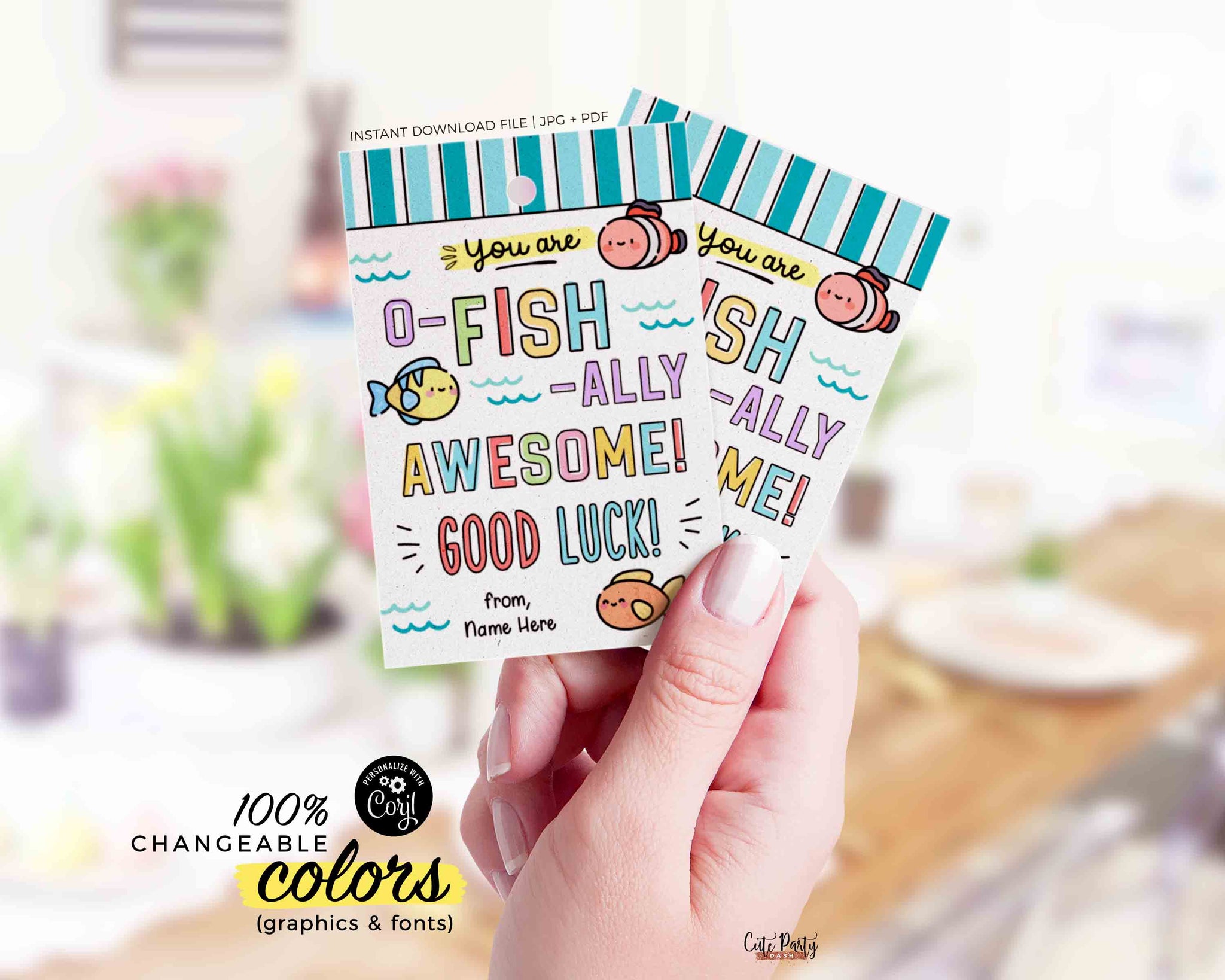O-fish-ally Awesome Good Luck Printable gift Tag – Cute Party Dash