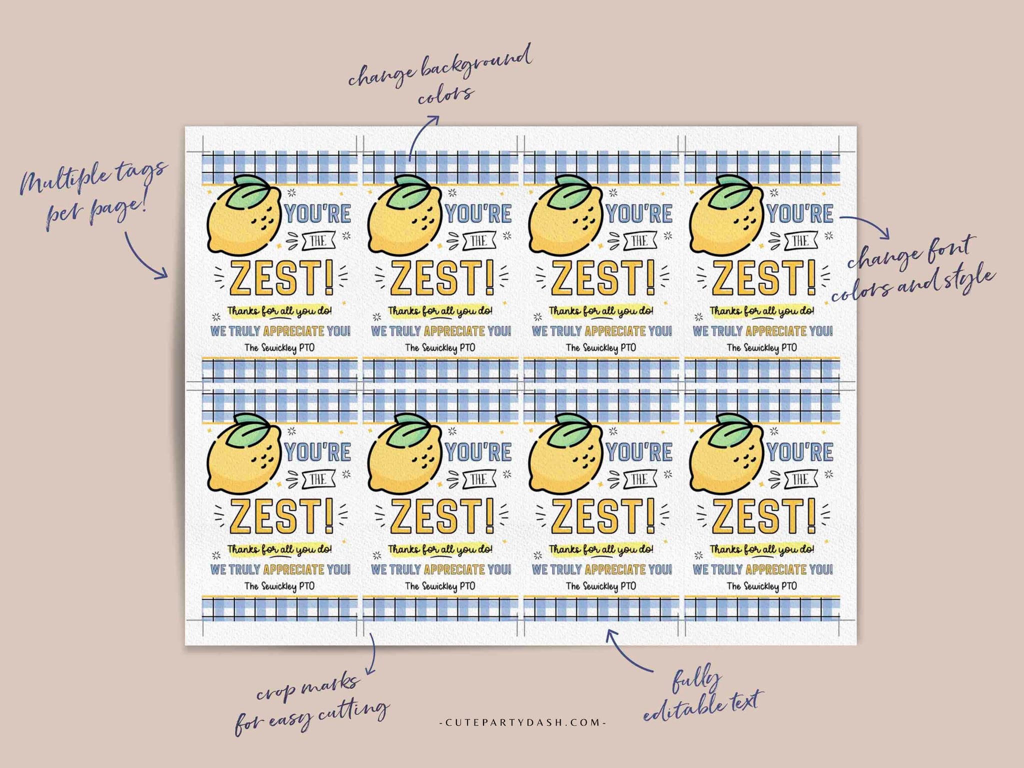 You're the Zest Lemon Teacher Appreciation Printable Gift Tag – Cute ...