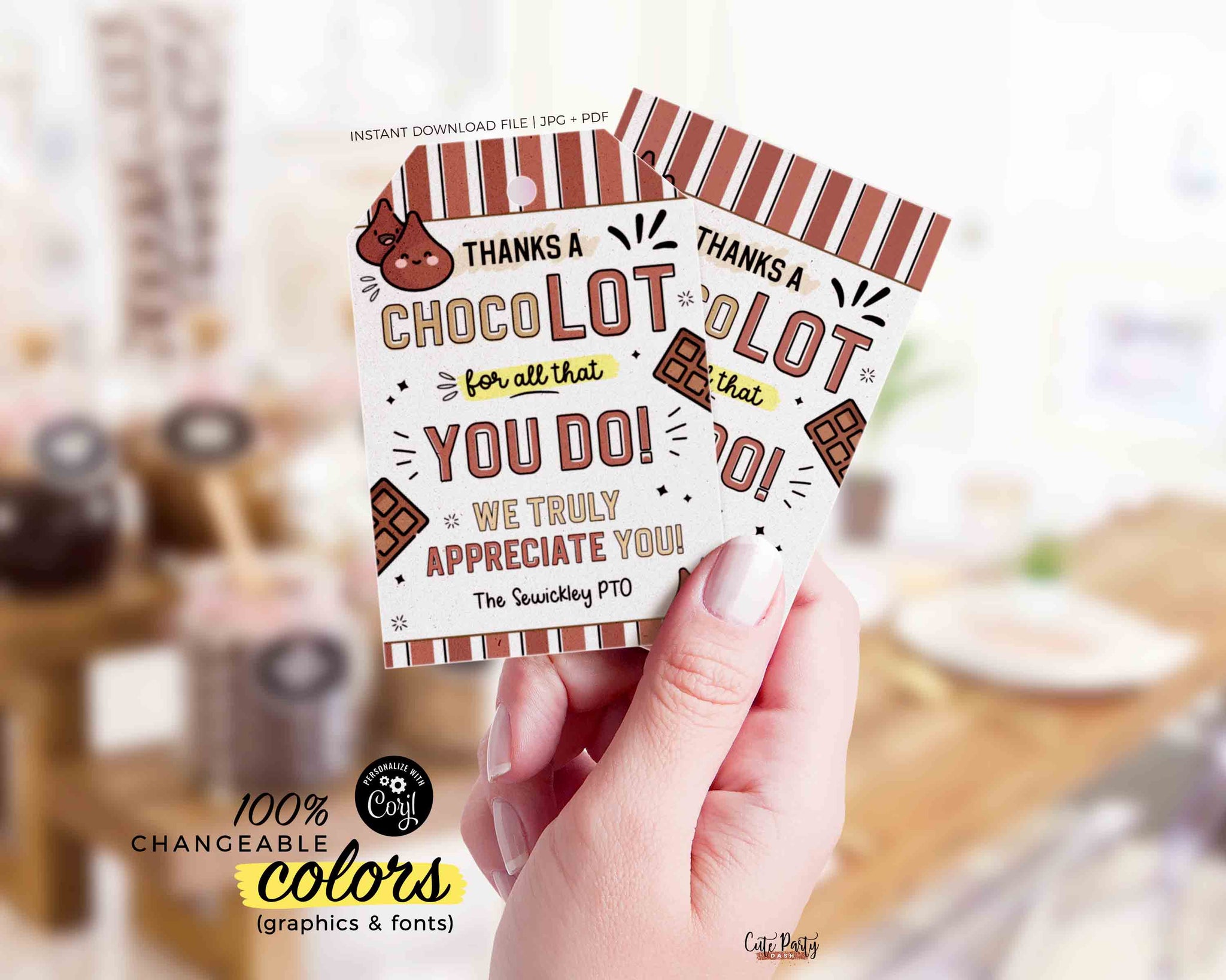 Chocolate Teacher Appreciation Tags Thank you tags – Cute Party Dash