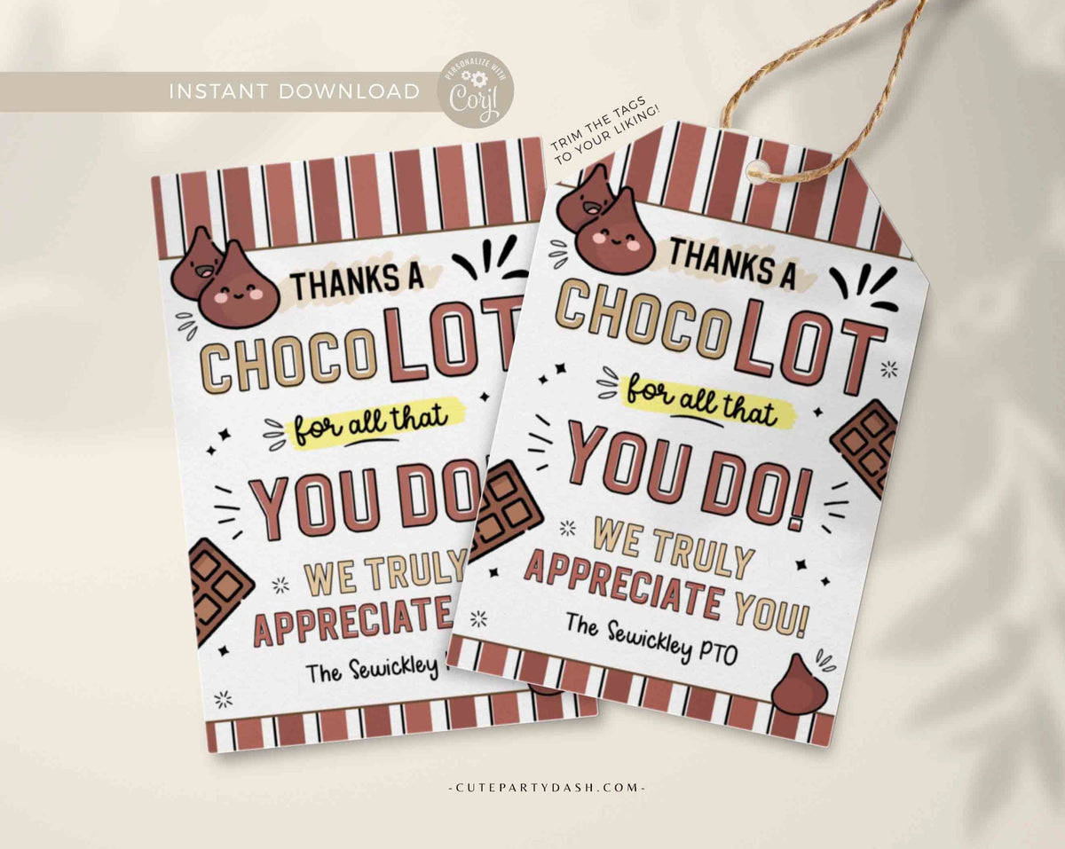 Chocolate Teacher Appreciation Tags Thank you tags – Cute Party Dash